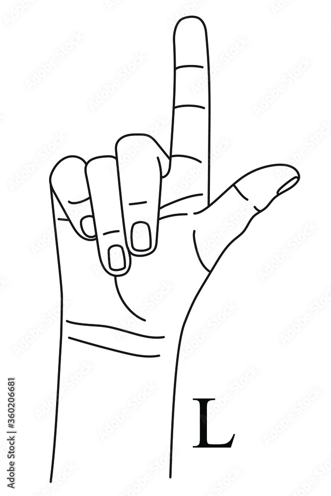 Hand gesture showing letter L on American Sign Language. Alphabetical ...