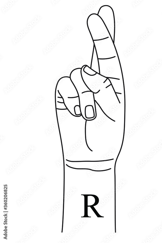 Hand gesture showing letter R on American Sign Language. Alphabetical ...
