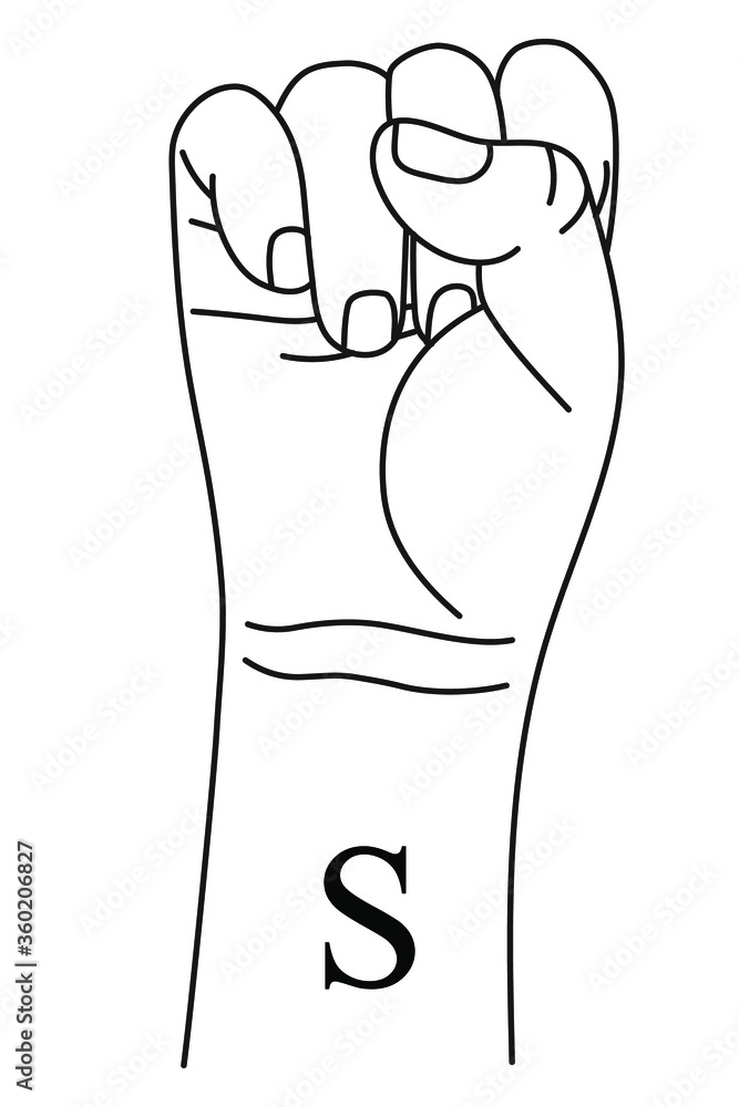 Hand gesture showing letter S on American Sign Language. Alphabetical ...