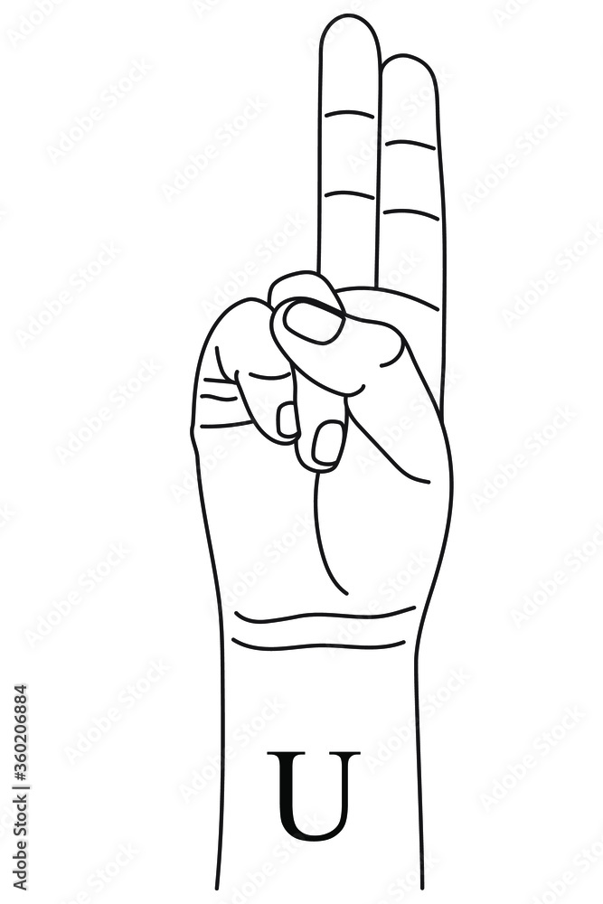 Hand gesture showing letter U on American Sign Language. Alphabetical ...