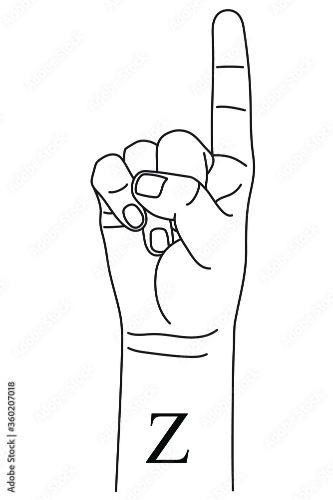 Hand gesture showing letter Z on American Sign Language. Alphabetical ...