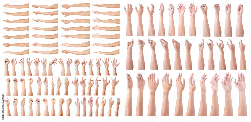 GROUP of Female asian hand gestures isolated over the white background ...