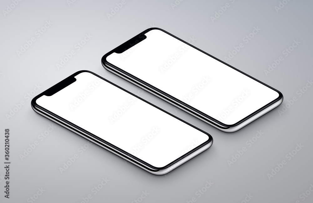 Two perspective view isometric smartphones mockup. New frameless ...