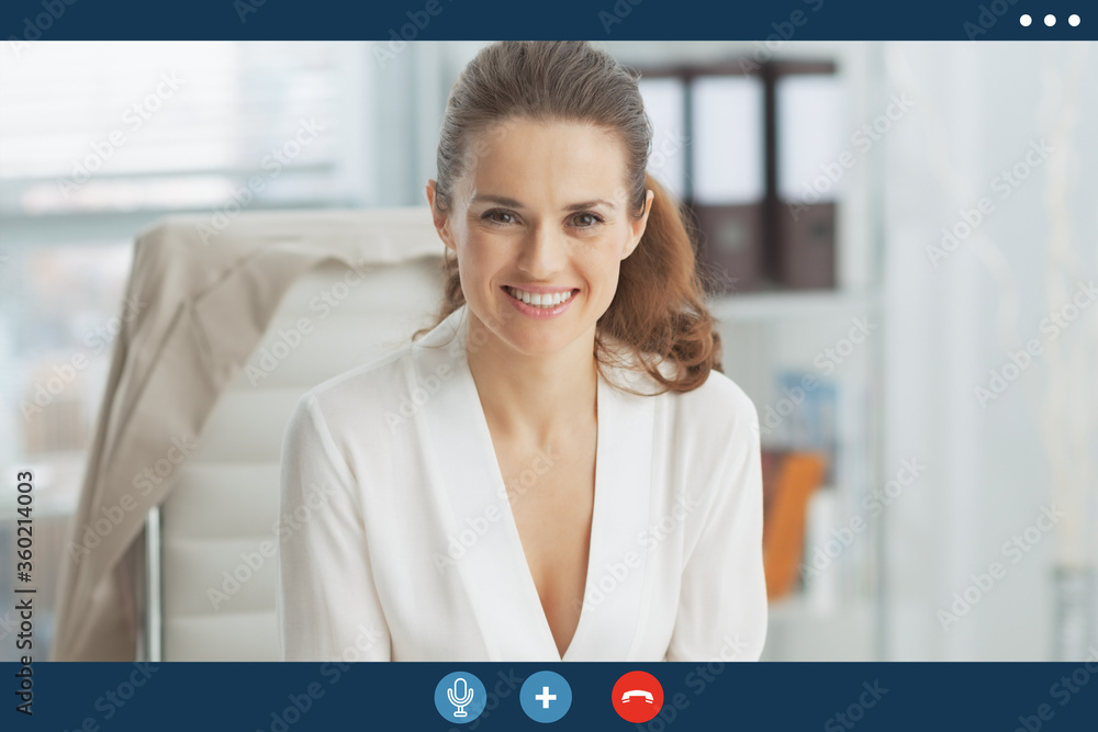 Video call screen of modern business woman in office Stock Photo ...