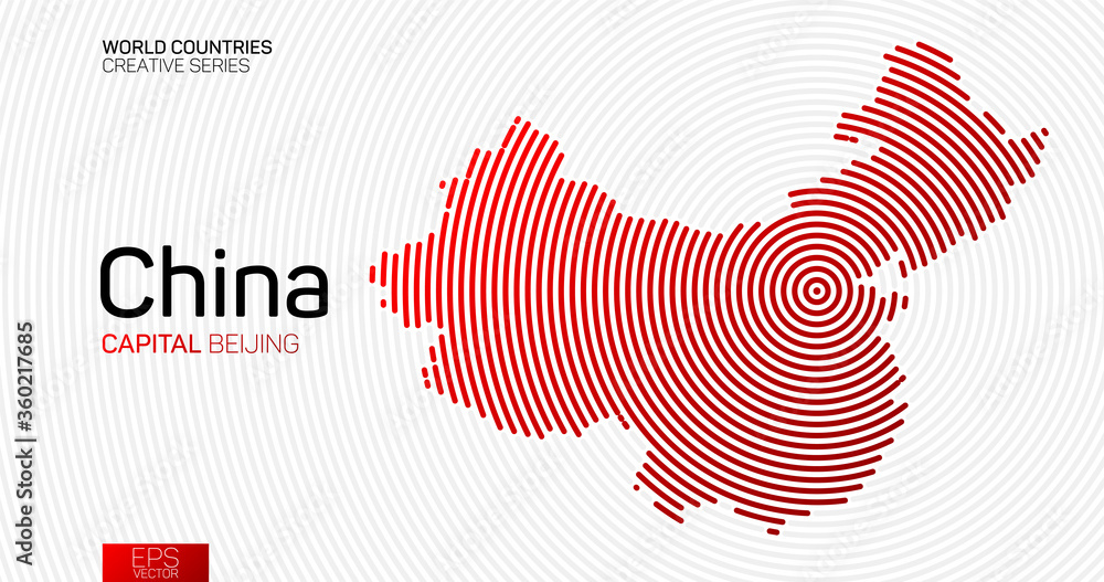 Abstract map of China with red circle lines Stock Vector | Adobe Stock