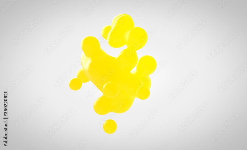 Yellow scratchy metaball in 3d. Small drops are separated from the ...