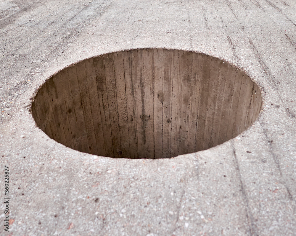 huge window circular hole on simple plain concrete wall Stock Photo ...