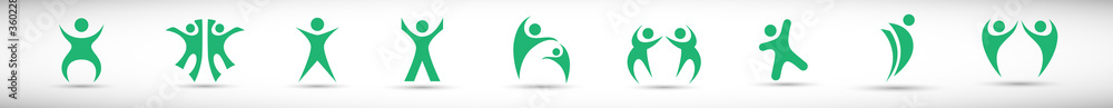 Abstract People Logo Set. Human Figure Isolated On Gray Background ...