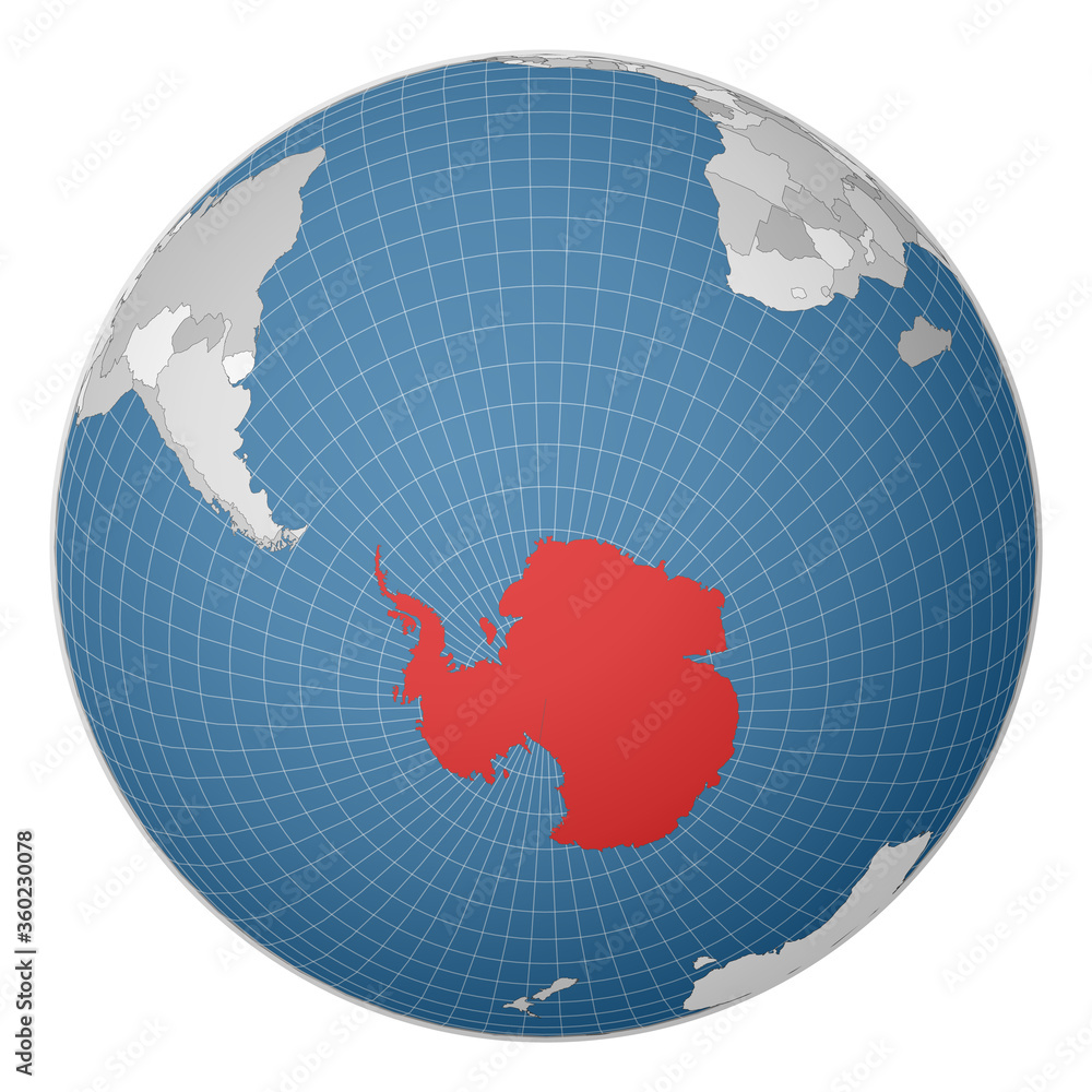 Globe centered to Antarctica. Country highlighted with green color on ...
