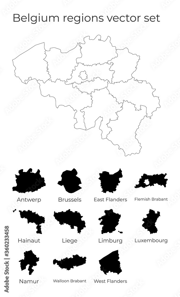 Belgium map with shapes of regions. Blank vector map of the Country ...