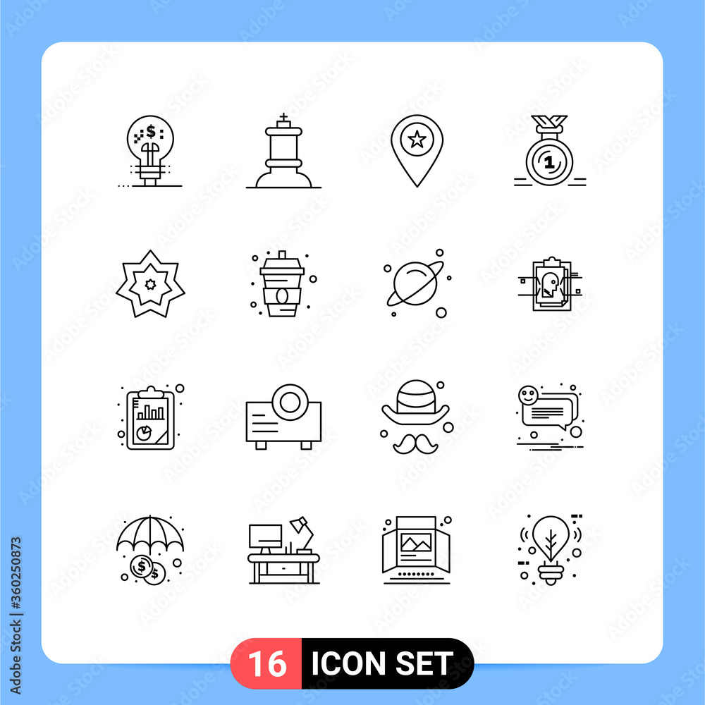 Outline Pack of 16 Universal Symbols of holy, ribbon, location, first ...