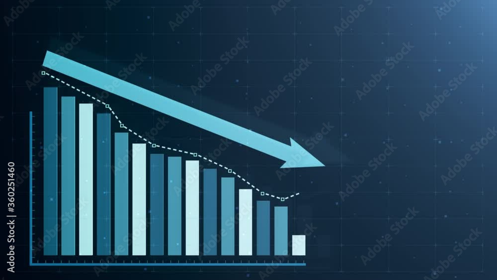 Beautiful 3D animation of a downward bar chart following the arrow ...