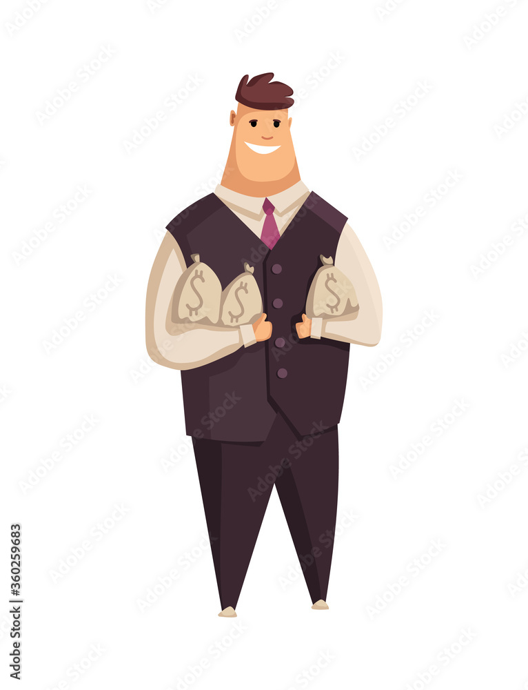 Vector cartoon rich people. Happy super rich successful businessman ...