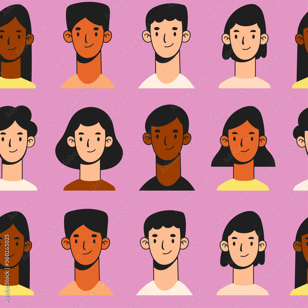 Heads and necks and shoulders. Various haircuts. Young men and women ...