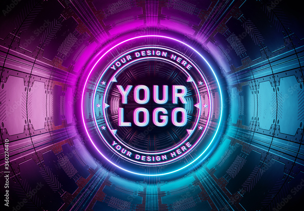 Neon Style Logo Projection in Underground Mockup Stock Template | Adobe ...