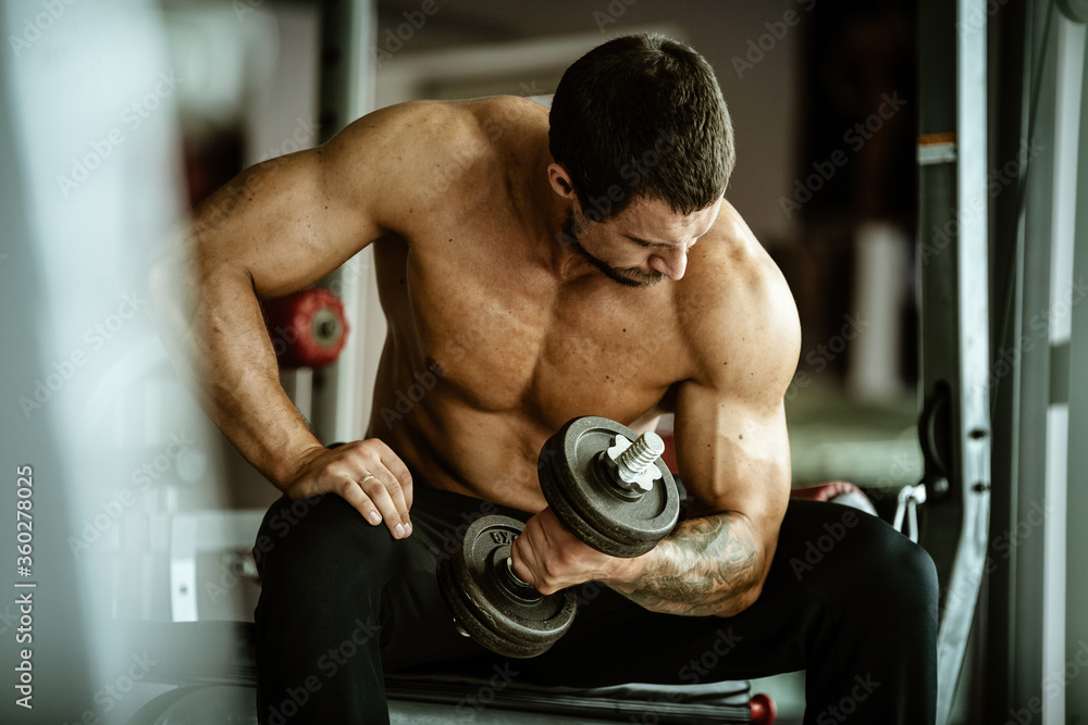 Fitness in gym, sport and healthy lifestyle concept. Handsome athletic ...