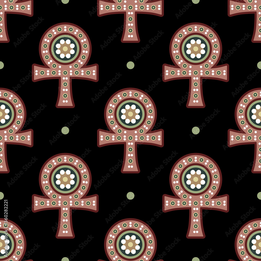 Seamless geometrical pattern with ornate ankh symbols. Fncient Egyptian ...