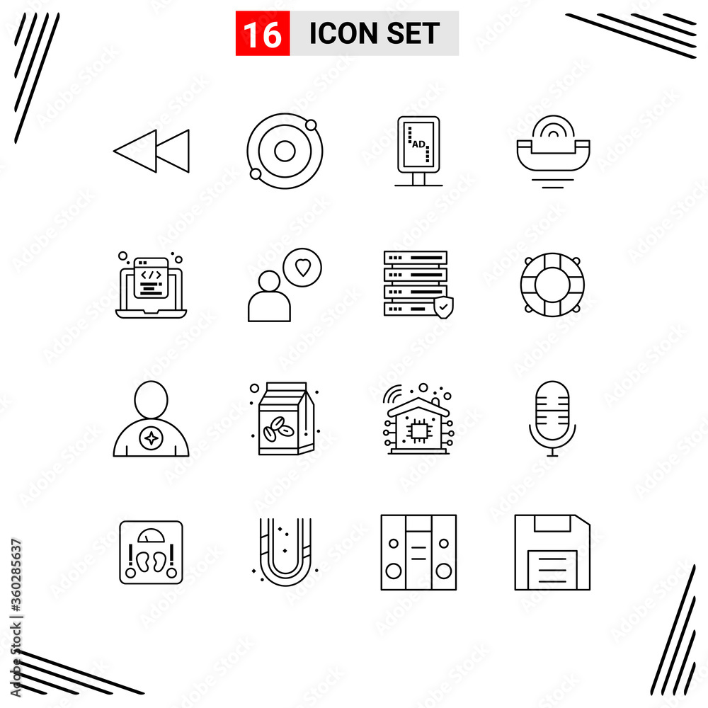 Outline Pack of 16 Universal Symbols of programming, html, banner board ...