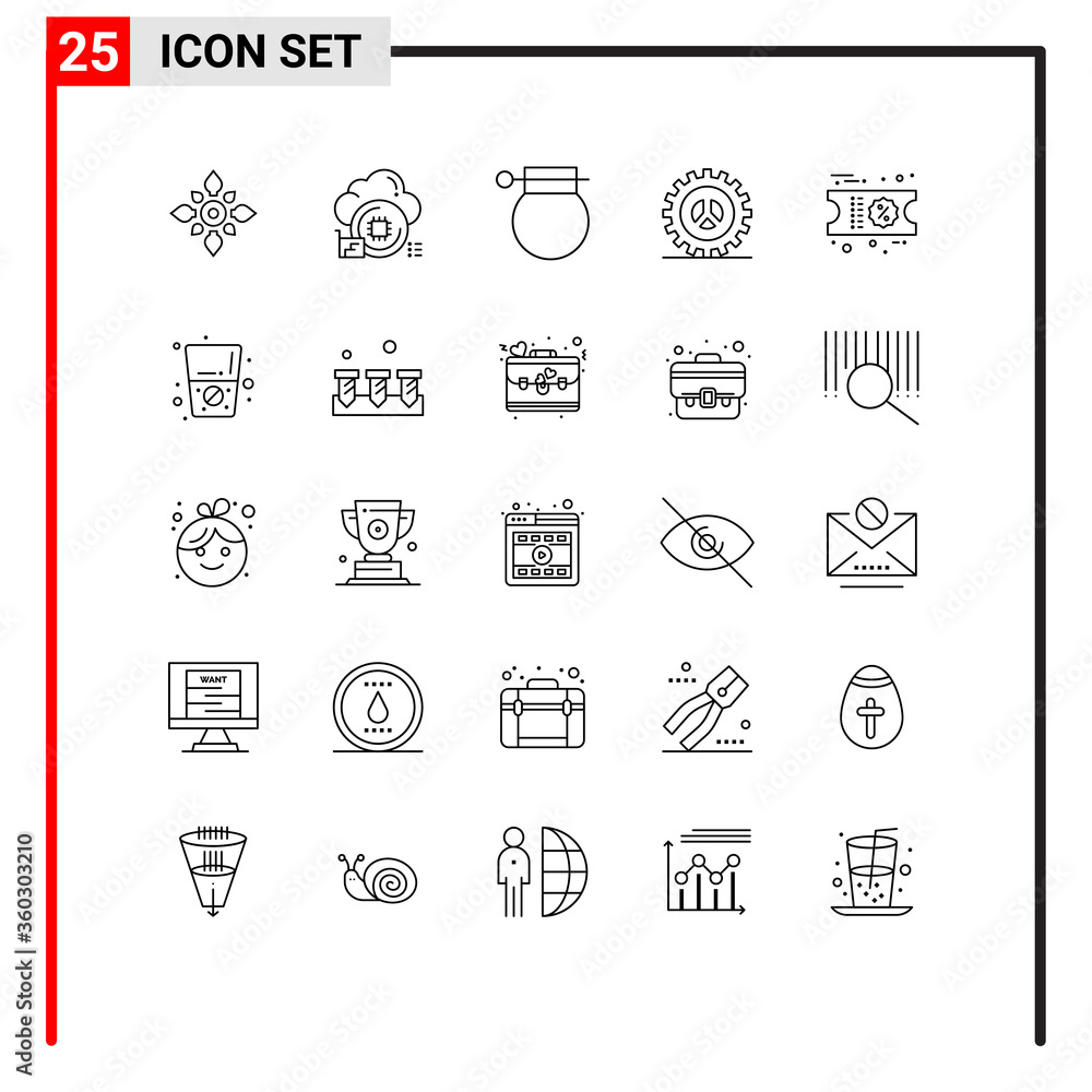 25 Universal Line Signs Symbols of settings, options, chip, weapon ...