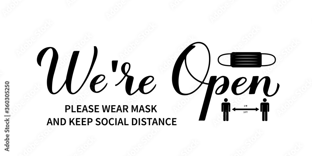 We are open calligraphy hand lettering signboard. Re- opening of shops ...
