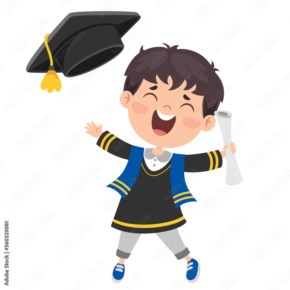 Cartoon Happy Kid In Graduation Costume Stock Vector | Adobe Stock