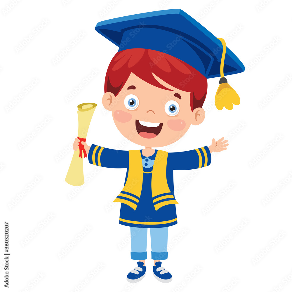 Cartoon Happy Kid In Graduation Costume Stock Vector | Adobe Stock