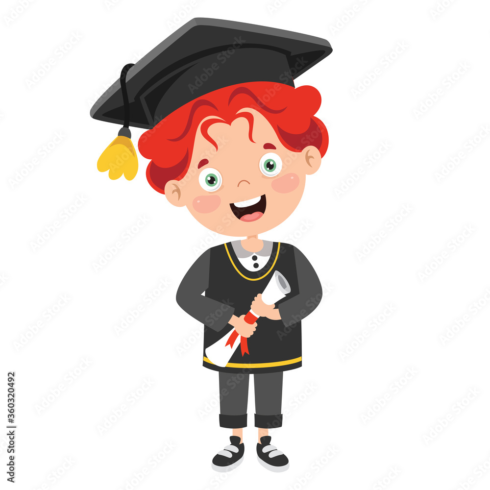 Cartoon Happy Kid In Graduation Costume Stock Vector | Adobe Stock