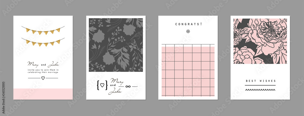 Collection of creative universal artistic cards. Hand Drawn textures ...