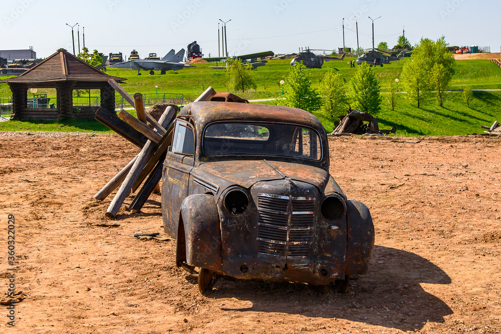 MINSK, BELARUS - MAY 4, 2018: Rusty broken car, Historic cultural ...