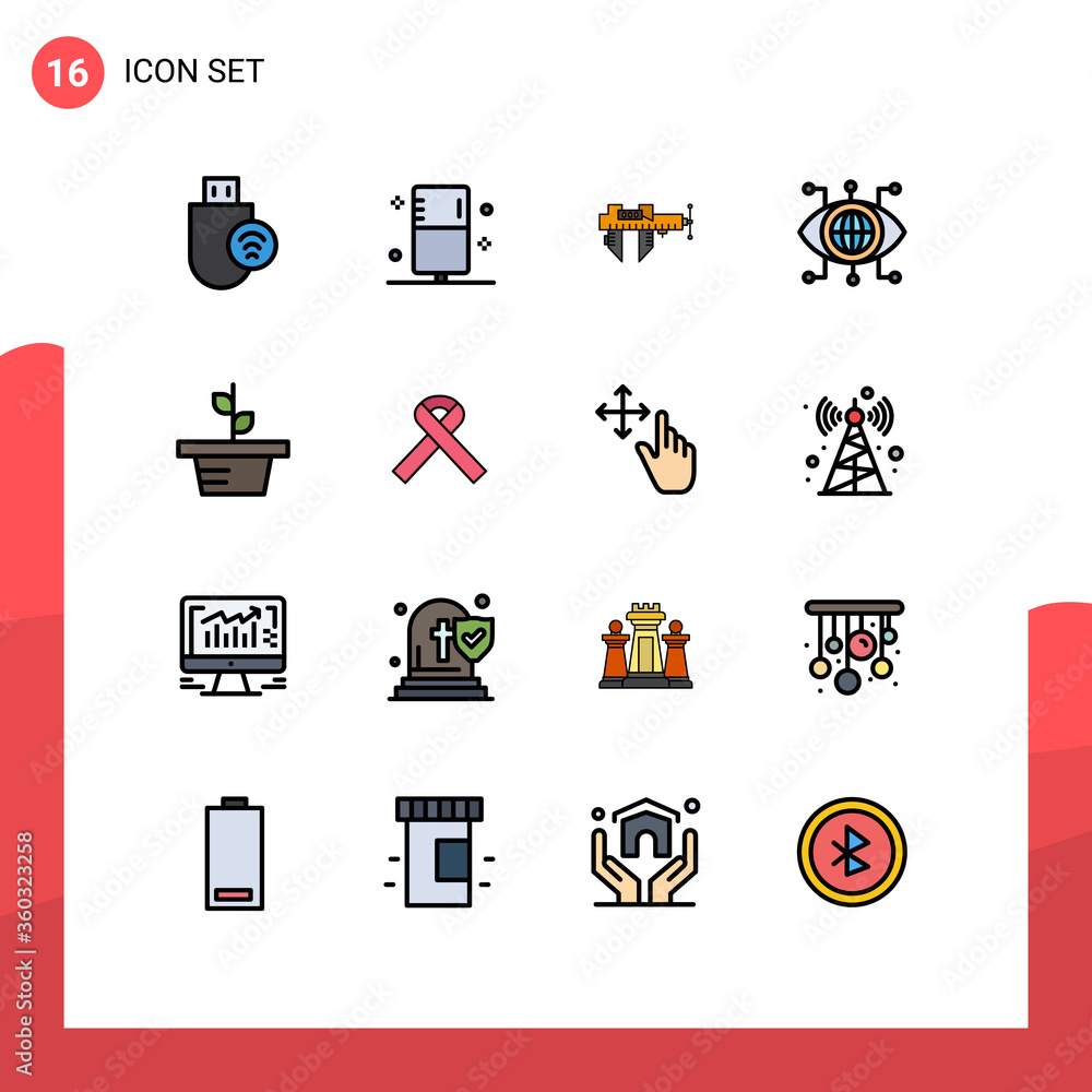 16 Universal Flat Color Filled Line Signs Symbols of technology, data ...