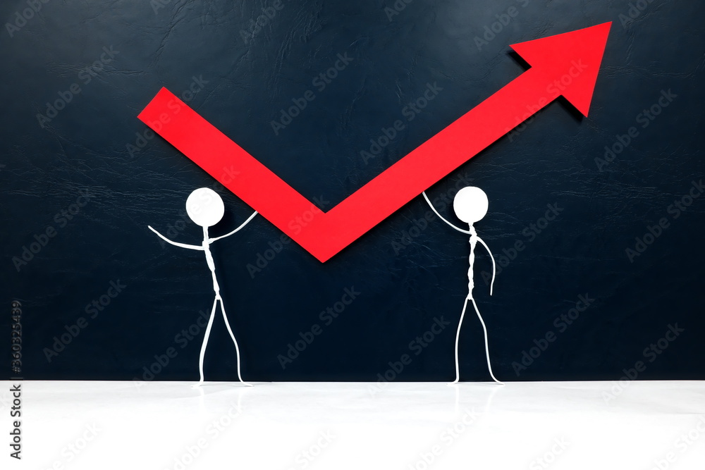 Human stick figures carrying a red arrow pointing upward. Economy ...