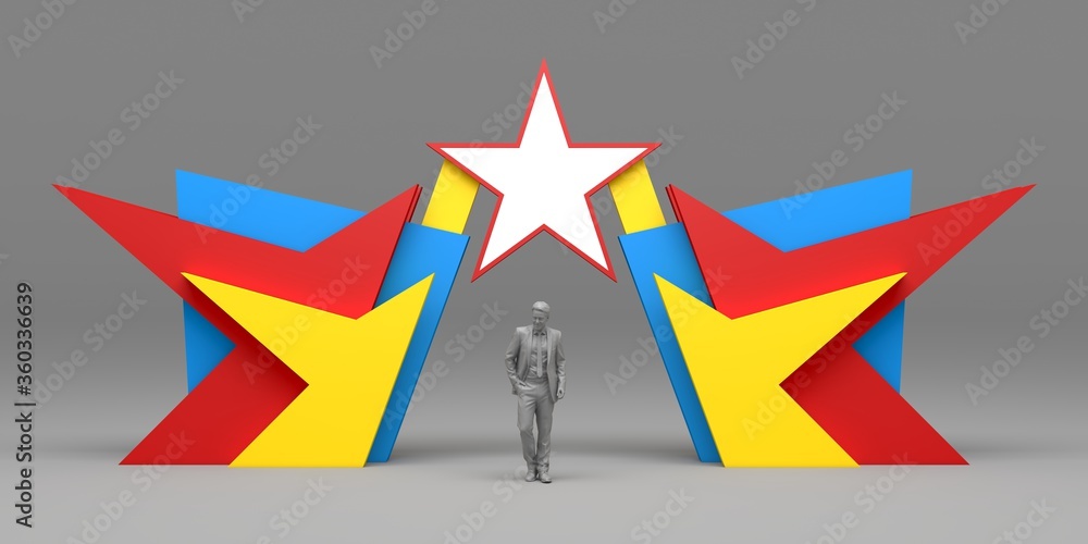 3d illustration gate entrance backdrop wing star style with blank space ...