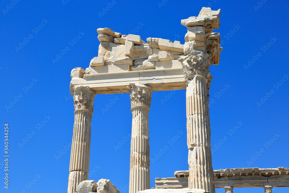 Pergamon, Acropolis-Turkey. The ruins of the temple of Traian temple ...