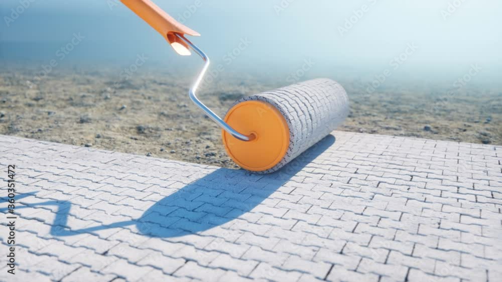 A roll of paving slab. Brush of paving slab. Building concept ...
