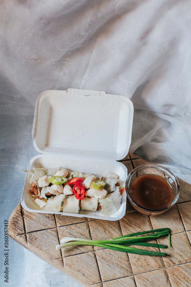 Crab fresh spring rolls with sweet sauce,crab,chili,cucumber,egg,bean ...