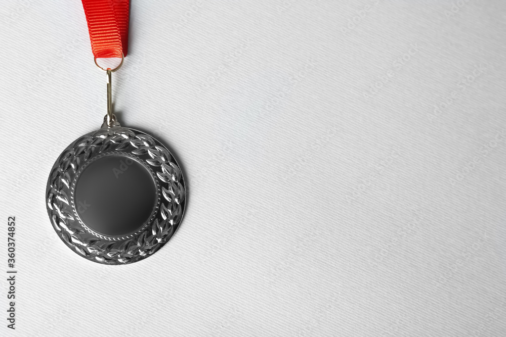 Silver medal on white background, top view. Space for design Stock ...