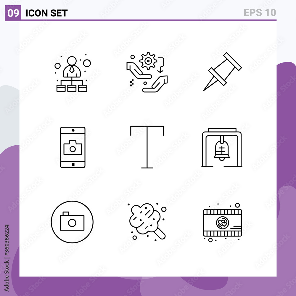 Mobile Interface Outline Set of 9 Pictograms of style, family, setting ...