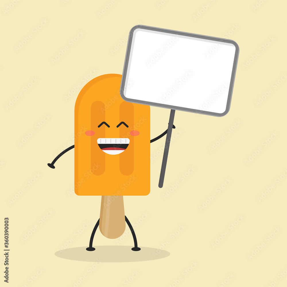 Cute Flat Cartoon Ice Cream Holding Sign Illustration. Vector ...