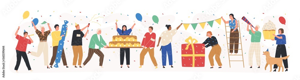 Collection of joyful people celebrating holiday vector flat ...