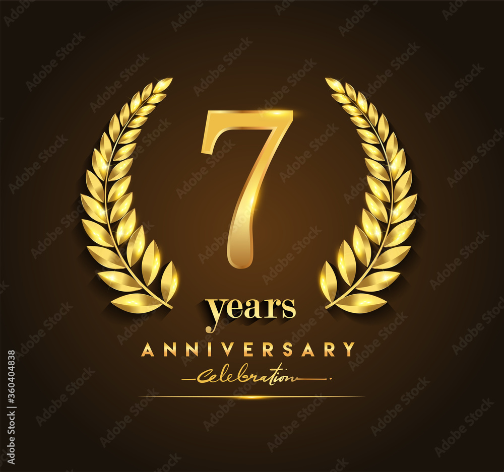 7th gold anniversary celebration logo with golden color and laurel ...
