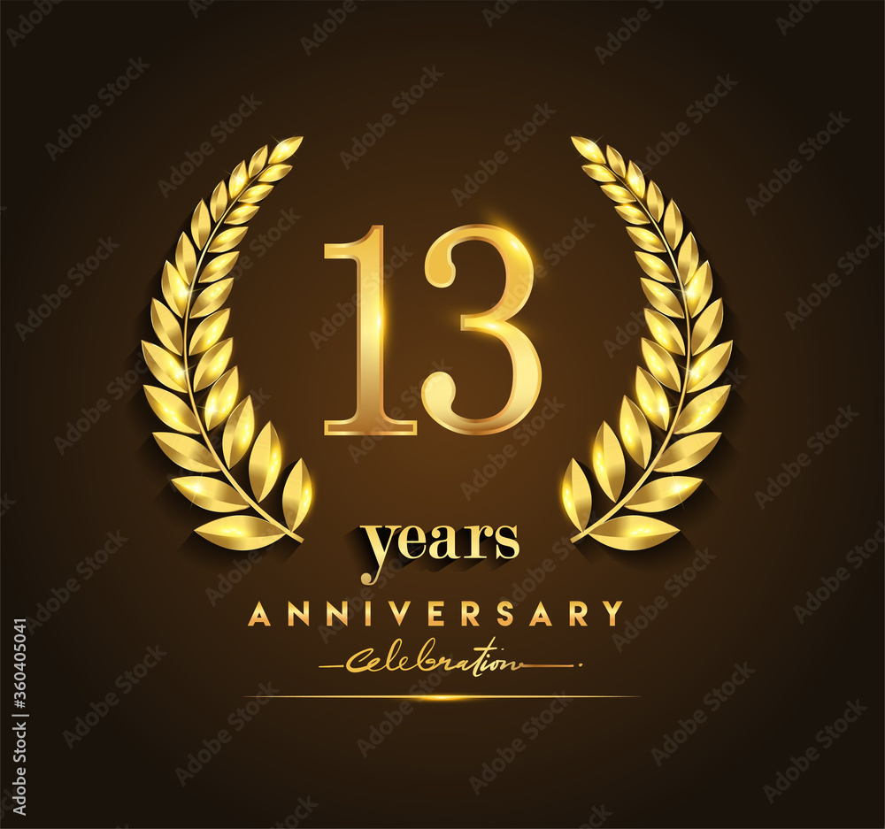 13th gold anniversary celebration logo with golden color and laurel ...