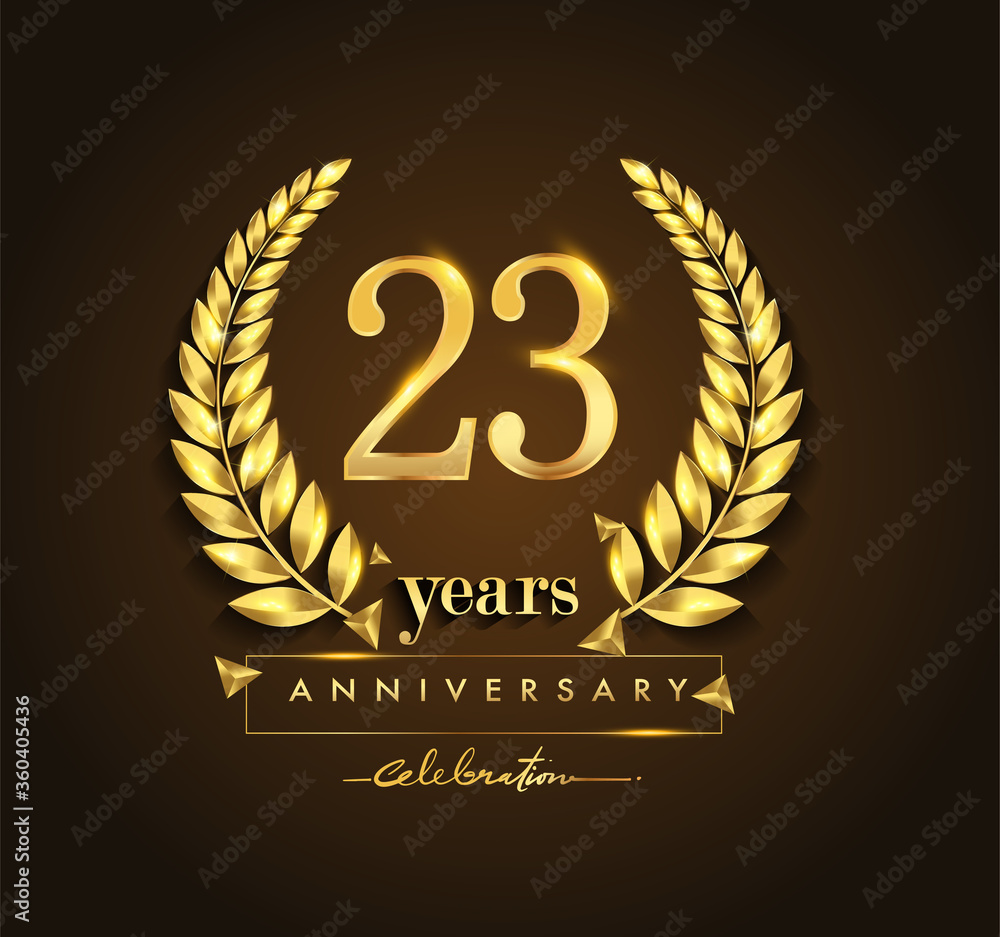 23rd gold anniversary celebration logo with golden color and laurel ...