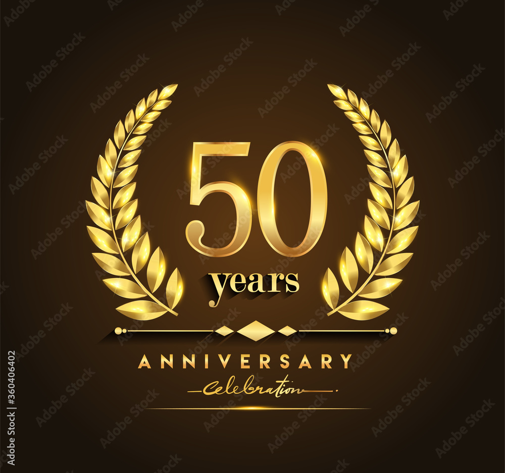 50th gold anniversary celebration logo with golden color and laurel ...