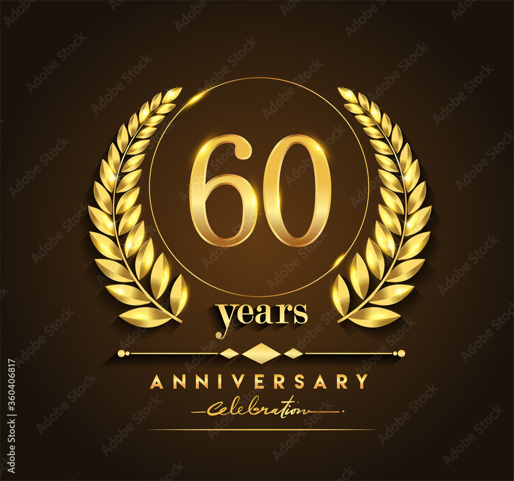 60th gold anniversary celebration logo with golden color and laurel ...
