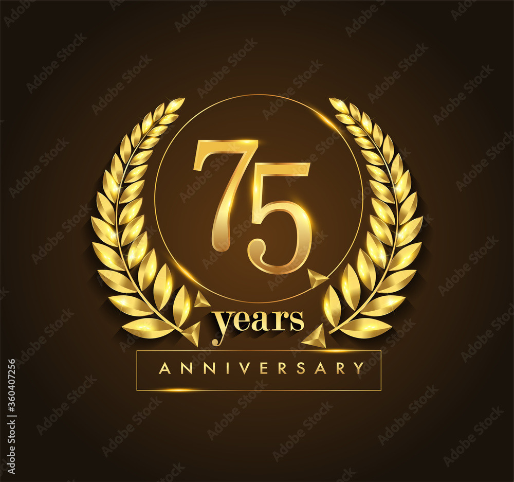 75th gold anniversary celebration logo with golden color and laurel ...