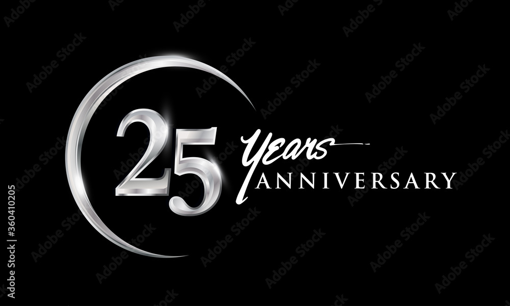 25th years anniversary celebration. Anniversary logo with silver ring ...