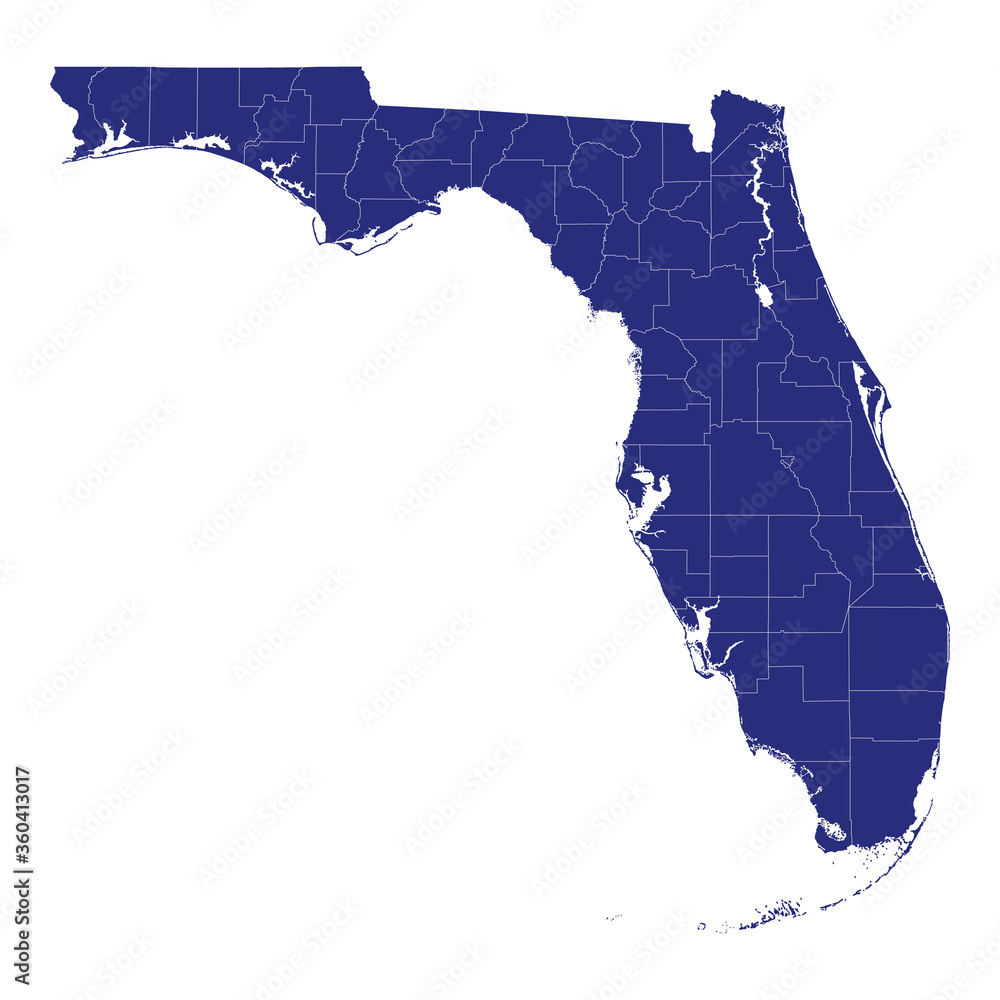 High Quality map of Florida is a state of United States of America with ...