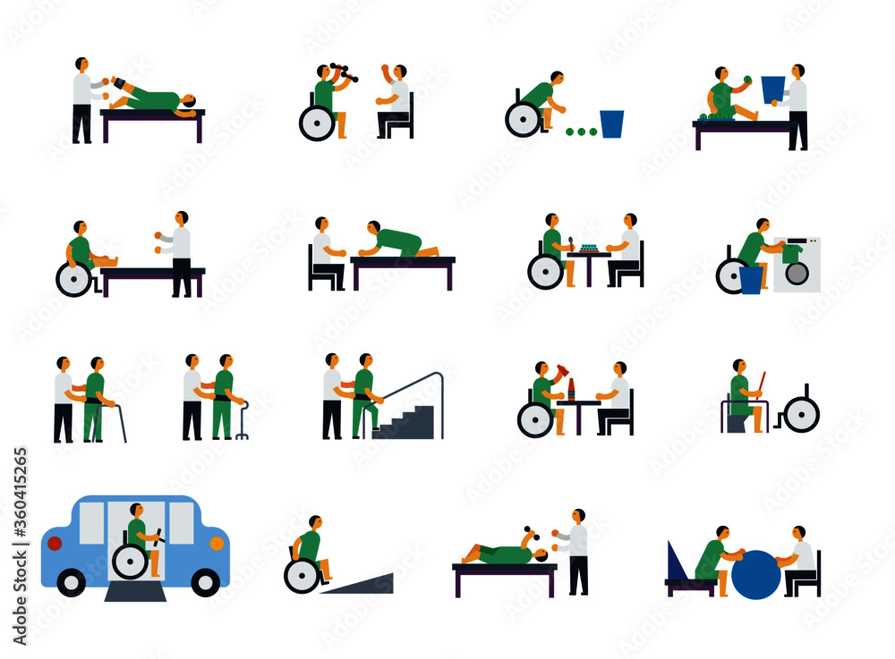 medical rehabilitation in patient with disability flat cartoon ...