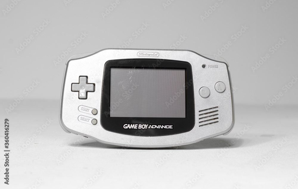 london, england, 26/06/2020 A retro hand held nintendo gameboy silver ...