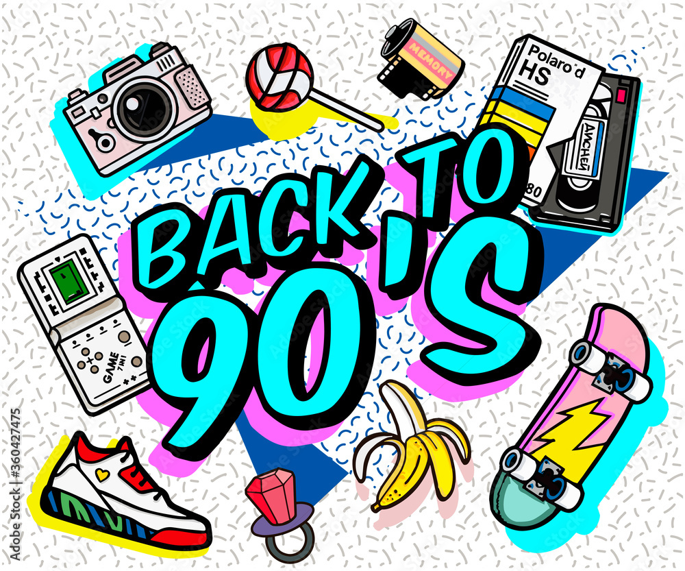 Retro party poster. Nineties music, with old-fashioned retro stuff with ...